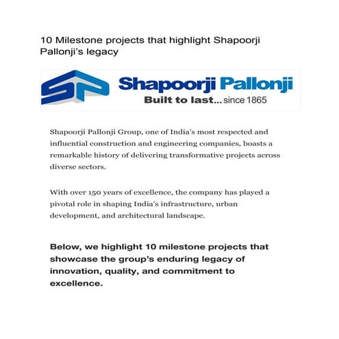 10 Milestone projects that highlight Shapoorji Pallonji’s legacy | PDF
