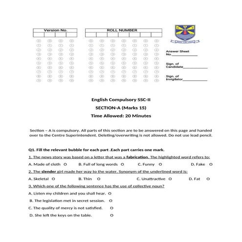 10 M paper english for matric students pakistan | DOCX