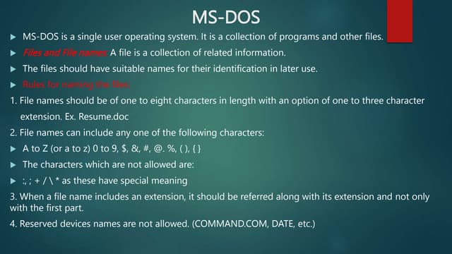 10 Ms Dos And Its Commandspptx Related To Pptx Operating Systems Computer Software And