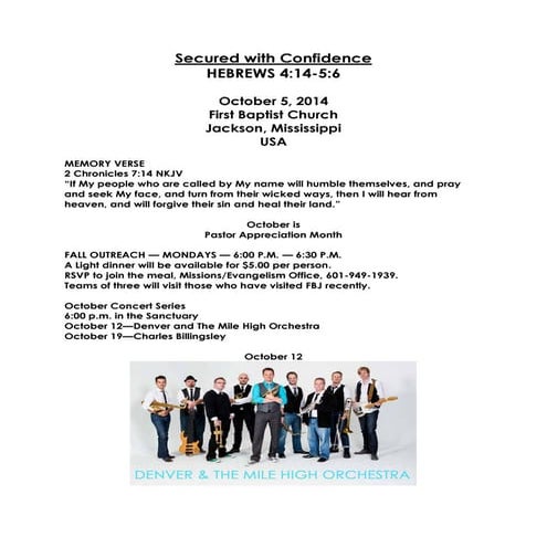 10 October 5, 2014, Hebrews 4;14-5;6 Secured With Confidence | PDF