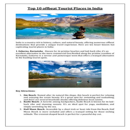 10 offbeat tourist destination in India | PDF