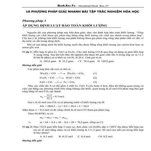10 phuong phap giai nhanh bai tap trac nghiem hoa hoc | PDF