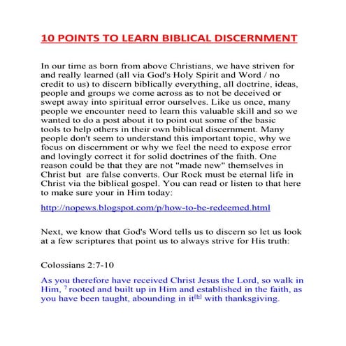 10 Points To Learn Biblical Discernment | DOCX