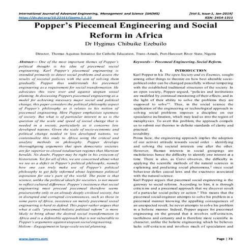 Popper’s Piecemeal Engineering and Social Reform in Africa | PDF
