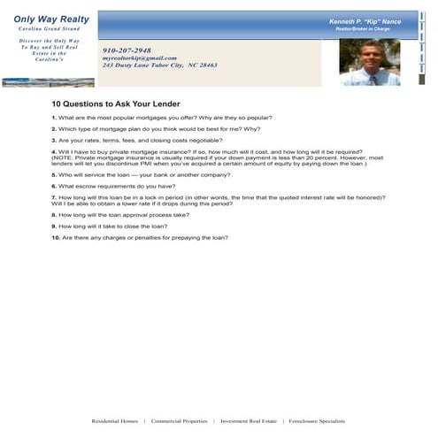 10 questions to ask your lender | DOCX | Home Financing | Personal Debt