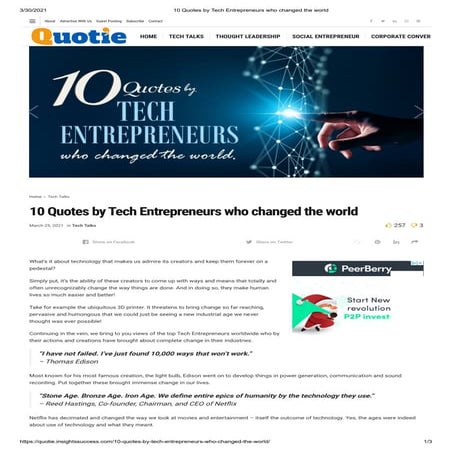 10 quotes by tech entrepreneurs who changed the world | PDF | Business ...