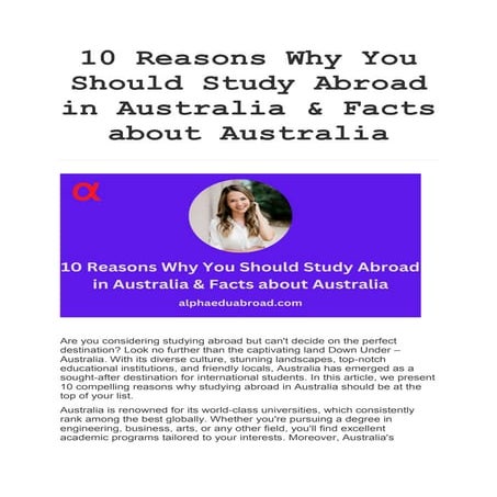 Top 10 Reasons Why You Should Study in Australia. | PPTX