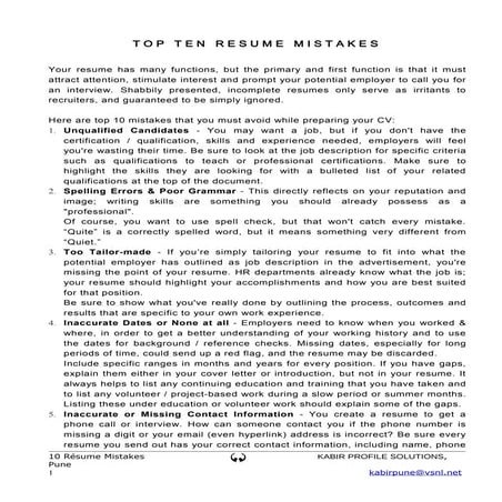 10 resume mistakes | DOC