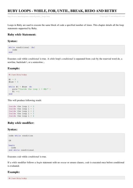 10 ruby loops | PDF | Programming Languages | Computing 10 ruby loops | PDF | Programming Languages | Computing