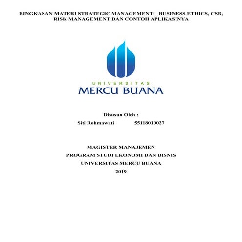 10, sm, siti rohmawati, strategic management business ethics, csr, risk management, universitas ...