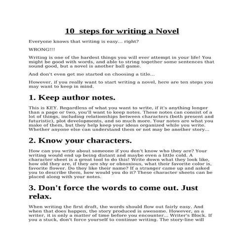 10 steps for writing a novel | PDF