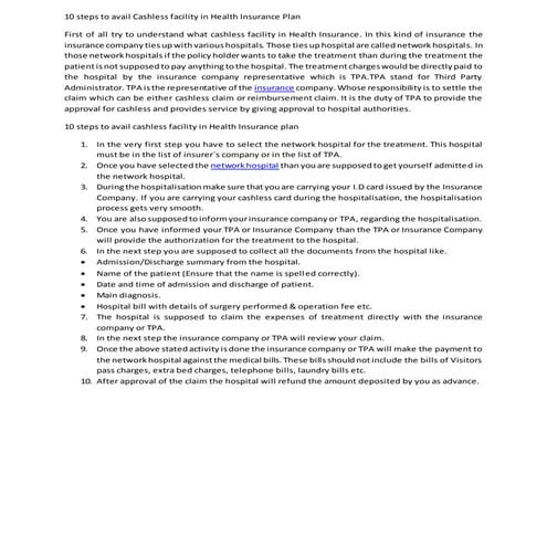 10 steps to claim cashless health insurance | DOCX