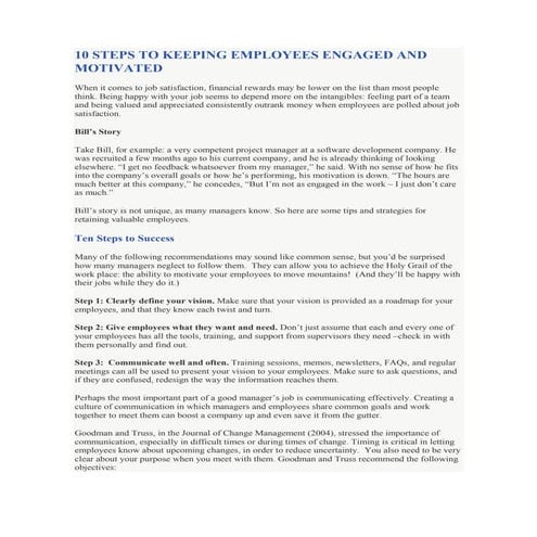 10 steps to keeping employees engaged and motivated | PDF