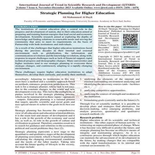 Strategic Planning for Higher Education | PDF