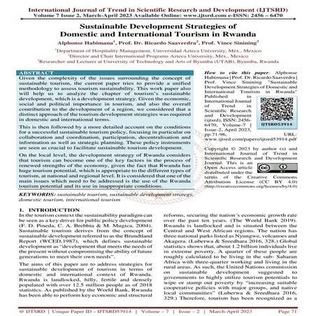 Sustainable Development Strategies of Domestic and International Tourism in Rwanda | PDF