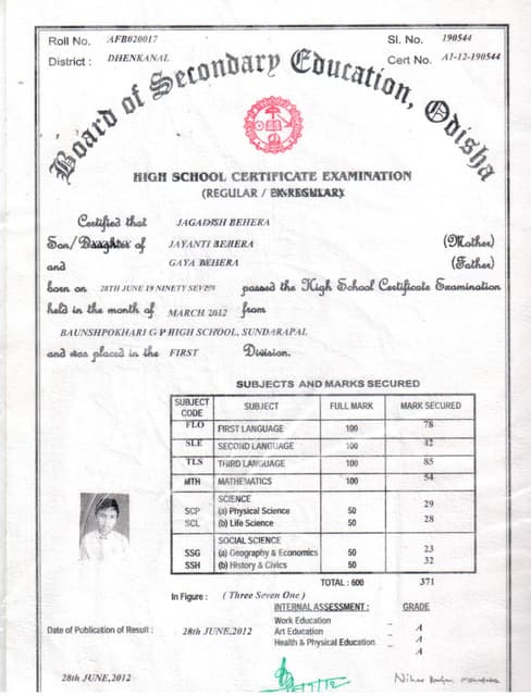 Certificate 10 std | PDF