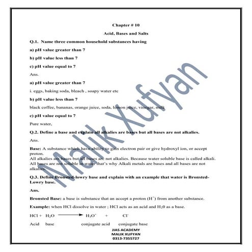 10th. Chemistry. Ch.10. Exercise Solved (Malik Xufyan) | PDF
