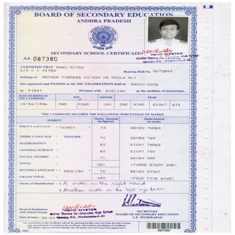 Xth Class Certificate | PDF