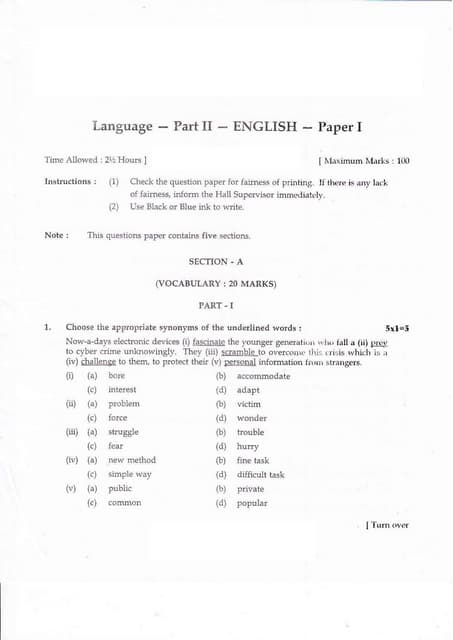 Class 5 Cbse English Sample Paper Model 3 | PDF