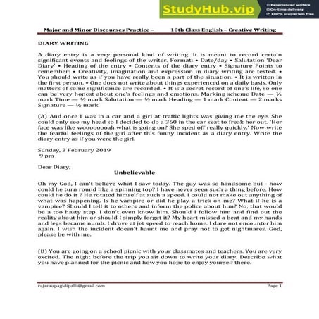 10Th Class English Discourse Writing - Creative Writing - Textual ...