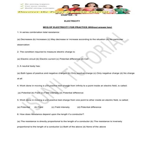 10th electricity mcq_of_electricity_for_practice_without_answer_key by ...