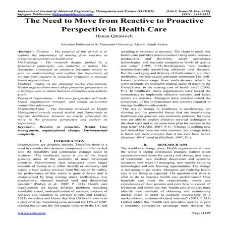 10 the need to move from reactive to proactive perspective in health ...