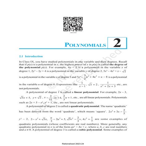 10th Grade Maths Chapter 2 Polynomials i | PDF
