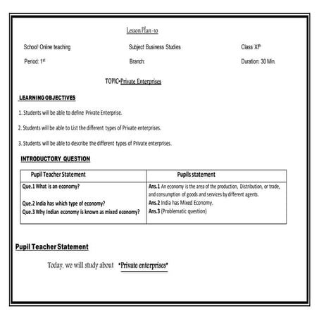 lesson plan for online teaching of B.Ed. | PPT