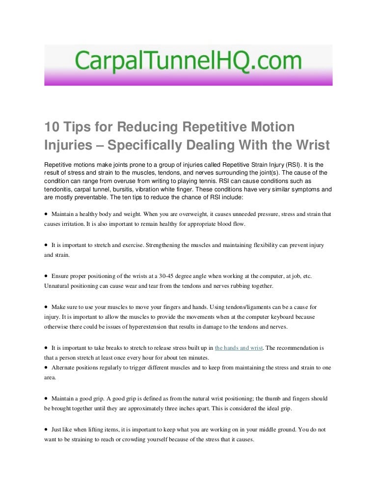 10 tips for reducing repetitive motion injuries