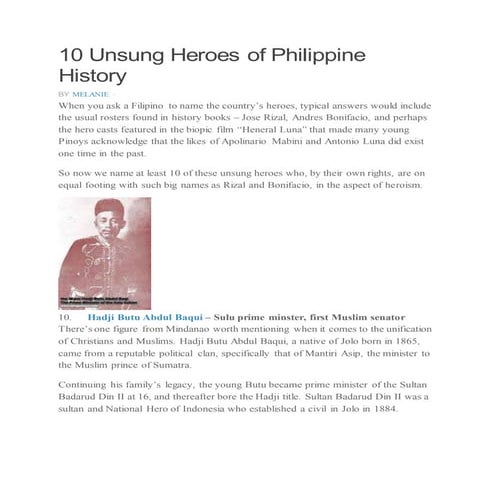 10 unsung heroes of philippine history | DOCX