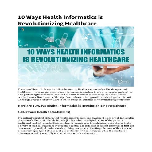 10 Ways Health Informatics is Revolutionizing Healthcare | PDF