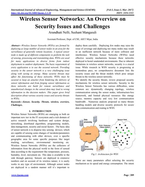 Wireless Sensor Networks An Overview On Security Issues And Challenges Pdf