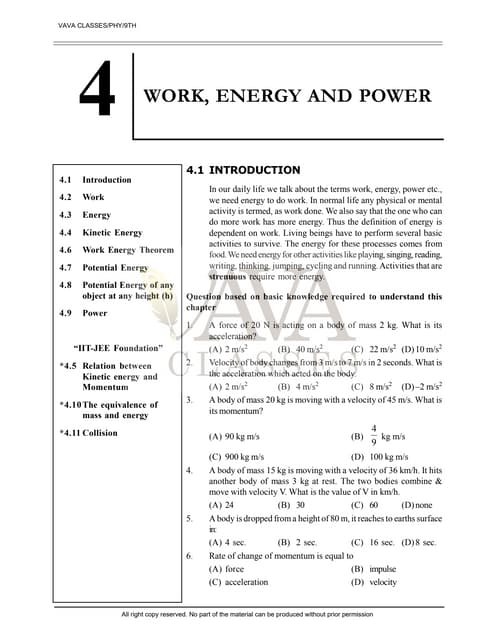 Work, Energy and Power - Unit 4 - Science (Class 9) | PPT