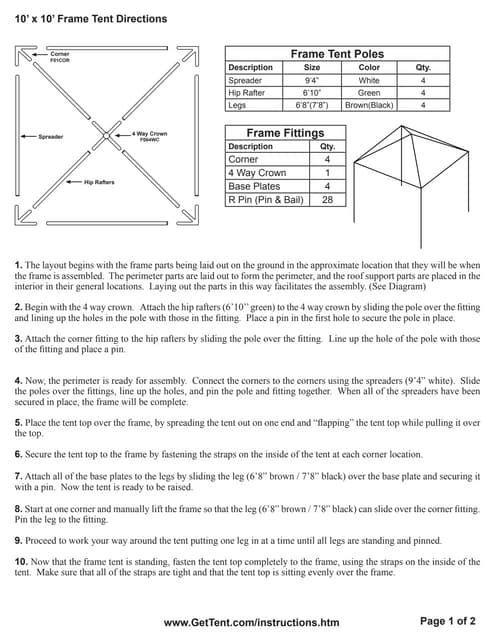 10 x 30 Frame Tent Installation Instructions | PDF | Track and Field ...