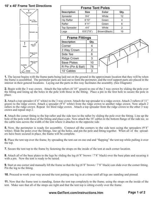 10 x 30 Frame Tent Installation Instructions | PDF | Track and Field ...