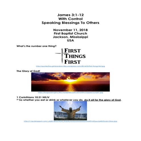 11-11-18, James 3;1-12, With Control, Speaking Blessings To Others | PDF