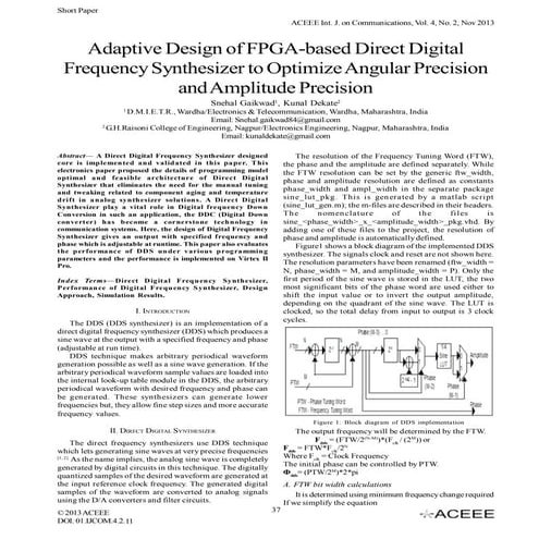 Adaptive Design of FPGA-based Direct Digital Frequency Synthesizer to Optimize Angular Precision ...