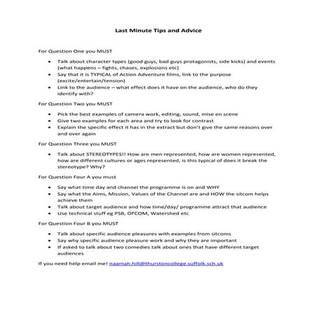 Last minute tips and advice | DOCX | Talk Show | Genres