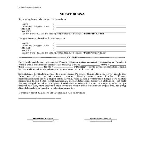 Draf surat kuasa menjual barang | DOCX