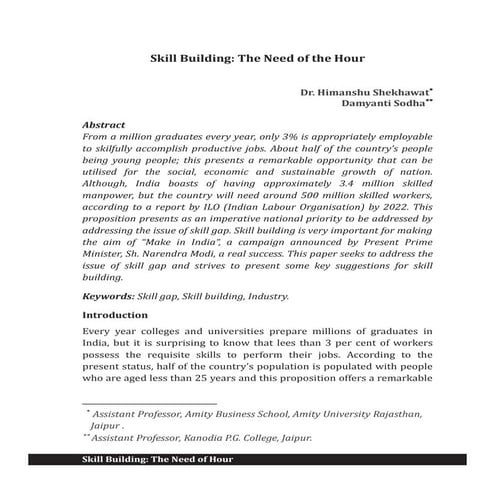 Skill Building: The Need of the Hour | PDF