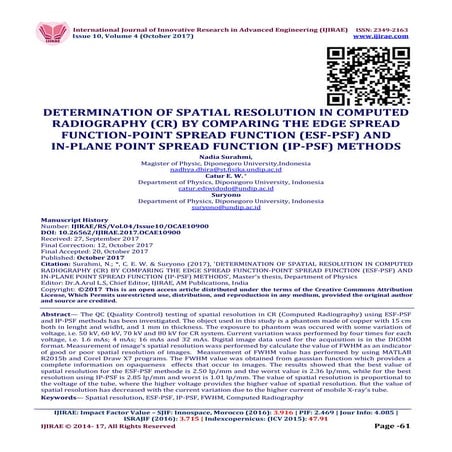 DETERMINATION OF SPATIAL RESOLUTION IN COMPUTED RADIOGRAPHY (CR) BY ...