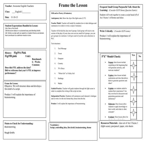Lesson Frame for Romeo and Juliet | DOC | Education
