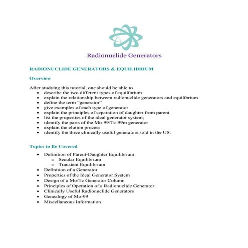 Radionuclide Generators and Equilibrium | PDF