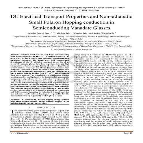 DC Electrical Transport Properties and Non–adiabatic Small Polaron ...
