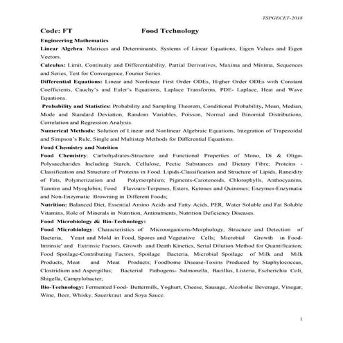 TS PGECET Food Technology 2018 Syllabus | PDF | Physics | Science