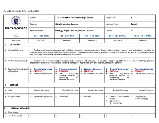 Detailed Lesson Plan in English 7 (Prepositions) | DOCX | Homework and ...