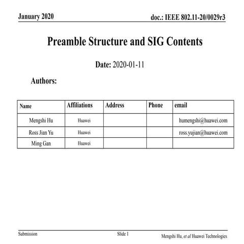 preamble-structure-and-sig-contents for wlan | PPTX