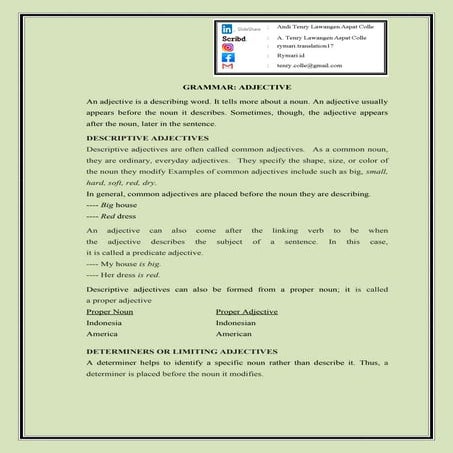 GRAMMAR: ADJECTIVE | PDF