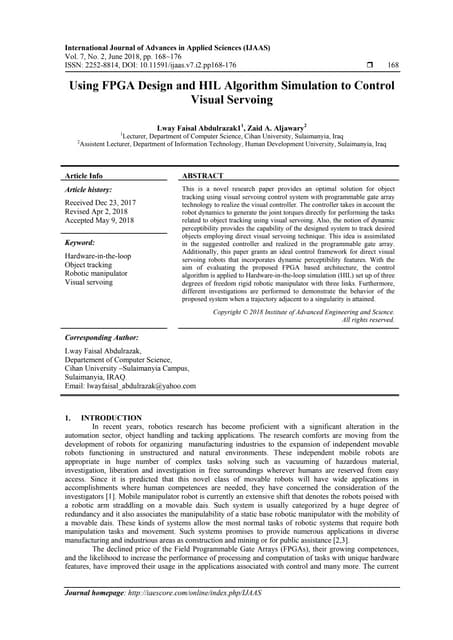 Using Fpga Design And Hil Algorithm Simulation To Control Visual Servoing Pdf 1413