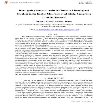 A CLASSROOM ACTION RESEARCH IMPROVING SPEAKING SKILLS THROUGH ...